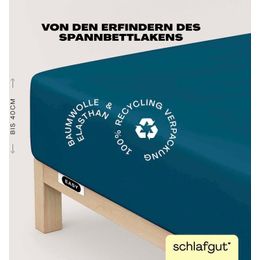 Spannbettlaken Schlafgut, blau, Jersey, Obermaterial: 95% Baumwolle, 5% Elasthan, Bettlaken, "EASY Jersey Elasthan Boxspring", MADE IN GREEN by