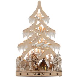 OTTO HOME Dekobaum "Weihnachtsdeko, Schneelandschaft, mit LED Beleuchtung", B/H/T: 29,5cm x 48cm x 9,5cm, beige, Dekofiguren, mit Hütte und