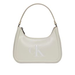 Calvin Klein Damen Schultertasche "RAISED CK SMALL SHOULDER BAG", weiß, Lederimitat, unifarben, Taschen, Henkeltasche, Damen-Handtasche,