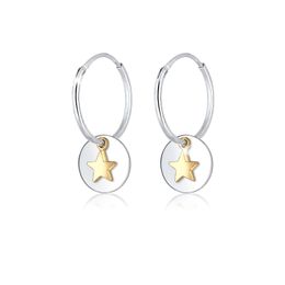 Elli Damen Paar Creolen "Creolen Sterne Astro Geo Coin Bi-Color 925 Silber", onesize, ohne Stein, Silber 925 (Sterlingsilber)silber, Silber 925