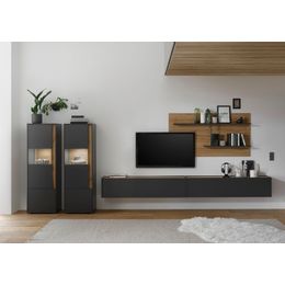 Wohnwand Inosign, B:440cm H:180cm T:40cm, grau, Holzwerkstoff, Wohnzimmer, Kastenmöbel-Sets, "City/Giron, moderne Anbauwand, Komplettset in vielen