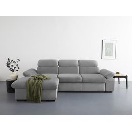 Ecksofa COTTA, B:250cm H:73cm T:165cm, grau, 100% Polyester, Wohnzimmer, Sofas, "Lola L-Form mit Kopfteilfunktion & Hocker", wahlweise mit