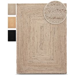 Teppich CarpetFine, B:120cm H:6mm L:170cm, grau, Jute, Wohnzimmer, Teppiche, "Nele Juteteppich Naturfaser", geflochtener Wendeteppich aus 100% Jute,