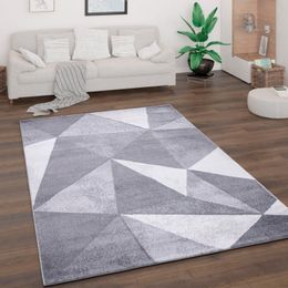Teppich Paco Home, B:200cm H:13mm L:280cm, grau, Polypropylen, Wohnzimmer, Teppiche, "Bari 874", Kurzflor, modernes geometrisches Design, Used-Look