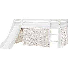 Hochbett Hoppekids, B:101cm H:9cm L:208cm, wei&szlig;, Bett: 100% Massivholz, Nordische Kiefer;Rutsche: MDF;Vorhang: 100% Baumwolle;Matratze: