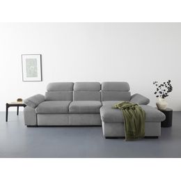 Ecksofa COTTA, B:250cm H:73cm T:165cm, grau, 100% Polyester, Wohnzimmer, Sofas, "Lola L-Form mit Kopfteilfunktion & Hocker", wahlweise mit