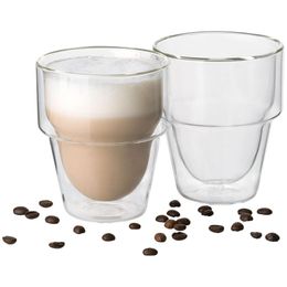 Mulex Latte-Macchiato-Glas "Mulex Gläser Set Duo Small", Ø 9cm x 9cm, 250ml, 2 Stk., transparent, Trinkgefäße, doppelwandiges Trinkglas ideal f.