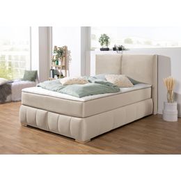 Boxspringbett Home Affaire, B:150cm L:213cm, beige, Struktur fein (100% Polyester), Komplettbetten, "Wehma", inkl. Topper in 3 verschiedenen
