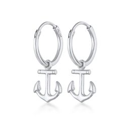 Elli Damen Paar Creolen "Creolen Anker Maritim 925 Silber", onesize, ohne Stein, Silber 925 (Sterlingsilber), silber, Silber 925 (Sterlingsilber),