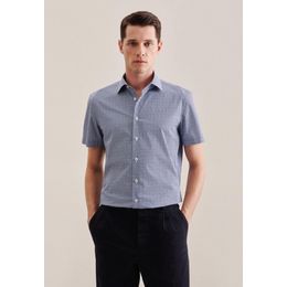Seidensticker Herren Businesshemd "Slim", blau, Gr. 44, bedruckt, 100% Baumwolle, Hemden, Slim Kurzarm Kentkragen Druck