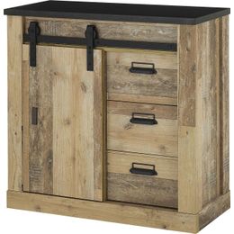 Kommode Home Affaire, B:93cm H:91cm T:43cm, braun, Schlafzimmer, Sideboards, "SHERWOOD", Holz Dekor, mit Scheunentorbeschlag und Apothekergriffen,