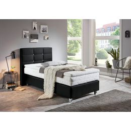 Boxspringbett, B:105cm L:210cm, schwarz, Westfalia Schlafkomfort, Bezug: Kunstleder, Polyurethan;Polsterung: 100% Polyester, Komplettbetten, mit