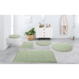 Badematte my home, H:10mm, gr&uuml;n, Polyester, Badematten, "Vanessa, Badvorleger, Badezimmer Teppich", Badteppich, weiche Haptik, unifarben