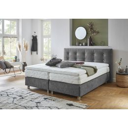 Boxspringbett, B:195cm L:210cm, grau, Westfalia Schlafkomfort, Bezug: Microvelours 100% Polyester;Polsterung: 100% Polyester, Komplettbetten, mit
