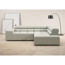 Ecksofa Inosign, B:249cm H:70cm T:215cm, silber, 100% Polyester, Wohnzimmer, Sofas, "Ancona, incl. Kopfteilverstellung + 3 Zierkissen, L-Form, Breite
