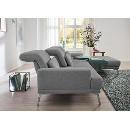 Ecksofa Musterring, B:288cm H:79cm T:220cm, grau, 100% Polyester, Wohnzimmer, Sofas, "MR 4580", mit Kopf- und Sitztiefenverstellung, Metallfu&szlig; chrom,