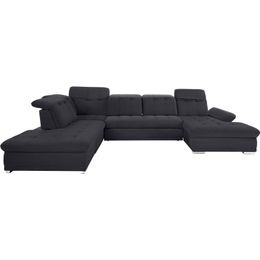 Wohnlandschaft COTTA, B:386cm H:86cm T:265cm, schwarz, 90% Polyester, 10% Polyamid, Sofas, "Holiday U-Form mit Sitztiefen-, Armteil- und