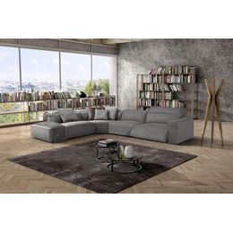 Ecksofa Egoitaliano, B:378cm H:95cm T:282cm, grau, Luxus-Micofaser Lederoptik (100% Polyester) ist ein neues technisches Gewebe mit einem visuellen