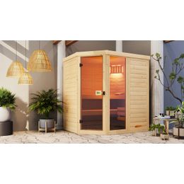 Weka Sauna "Massivholz-Elementsauna LAUK", Bio-Ofen, externe Steuerung, 4,5 kW, beige, Saunen, Blockbohlen, vorgefertigte Elemente