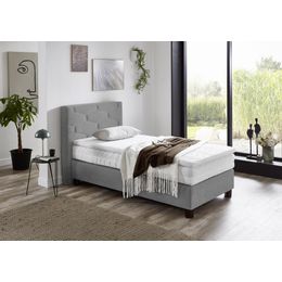 Boxspringbett, B:115cm L:210cm, grau, Westfalia Schlafkomfort, Bezug: 100% Polyester, Komplettbetten, wahlweise mit Topper