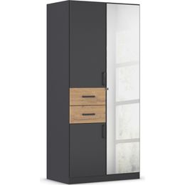Dreht&uuml;renschrank Rauch, B:91cm H:197cm T:54cm, grau, Holzwerkstoff, Schr&auml;nke, "Maika", mit Spiegel, 2 Schubladen, in verschiedenen Breiten, H&ouml;hen und