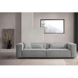 3-Sitzer, B:275cm H:66cm T:101cm, grau, LeGer Home by Lena Gercke, 100% Polyester, Sofas, "PIARA, Couch mit Kedernaht, Sofa in Cord, Leinenoptik o.