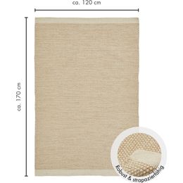 Wollteppich LUXOR living, B:120cm H:8mm L:170cm, beige, Baumwolle, Wolle, Wohnzimmer, Teppiche, "Visby", Handweb Teppich, Flachgewebe, handgewebt,