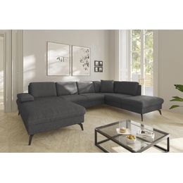Sit & More Wohnlandschaft SIT & MORE, B:300cm H:83cm T:202cm, grau, 100% Polyester, Sofas, "Morris Jubi U-Form, B: 300 cm", mit Armteilfunktion & 1 Zierkissen,