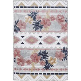 Teppich CarpetFine, B:200cm H:4mm L:290cm, bunt, Polypropylen, Wohnzimmer, Teppiche, "Deja 101", robustes Flachgewebe, Floral Palmenbl&auml;tter, In- und