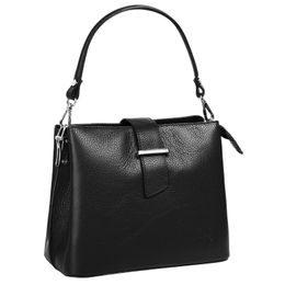 CLUTY Damen Henkeltasche, schwarz, Leder, leicht gl&auml;nzend, unifarben, Taschen, echt Leder, Made in Italy