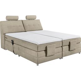 Boxspringbett, B:180cm L:234cm, beige, ED EXCITING DESIGN, 100% Polyester, Komplettbetten, "Palermo", inkl. Motor, Topper, Kopfst&uuml;tze und Stauraum im