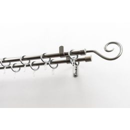 Gardinenstange Garesa, L:210cm &Oslash;:16mm, grau, Kunststoff, Metall, Gardinenstangen, "Clara", Vorhanggarnitur, mit Ringe und Haken, verl&auml;ngerbar