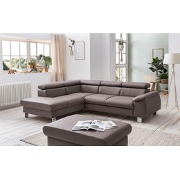 Ecksofa COTTA, B:249cm H:72cm T:100cm, grau, Microfaser PRIMABELLE (100% Polyester);Kunstleder SOFTLUX;Feinstruktur (100% Polyester);Kunstleder