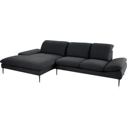 Ecksofa W.Schillig, B:340cm H:87cm T:185cm, schwarz, Chenille-Flachgewebe R66 (85% Polyester, 15% Nylon);Longlife Xtra-Leder Z59: Glattleder mit
