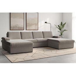 Sit & More Wohnlandschaft SIT & MORE, B:309cm H:82cm T:171cm, grau, 100% Polyester, Sofas, "Moreno U-Form, B: 309 cm", mit Armteilverstellung, optional