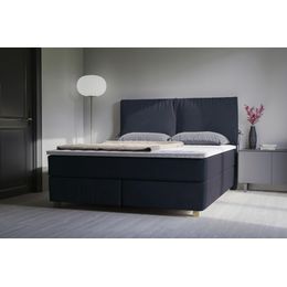 Boxspringbett Home Affaire, B:161cm L:210cm, blau, Struktur fein (100% Polyester);Samtvelours (100% Polyester), Komplettbetten, "Nele", inkl. Topper