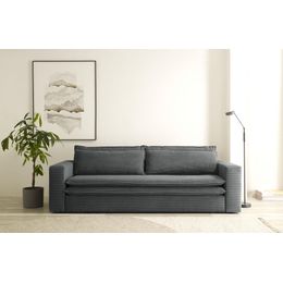 3-Sitzer Home Affaire, B:244cm H:82cm T:95cm, grau, Sofas, "PIAGGE", Cord-Bezug - mit Bettfunktion und Bettkasten, mit praktischem Topper