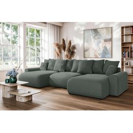 Wohnlandschaft Home Affaire, B:332,5cm H:84cm T:142cm, grün, 100% Polyester, Sofas, "LAKESIDE mit Bettfunktion und Bettkasten, Maße B/T/H: