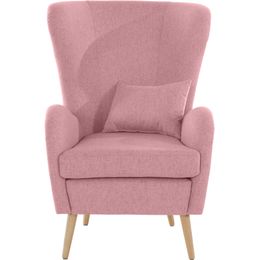 Sessel Home Affaire, B:76cm H:109cm T:85cm, rosa, Struktur Hahnentritt (67% Polypropylen, 33% Polyester);Samtoptik (100% Polyester);Fellimitat (100%