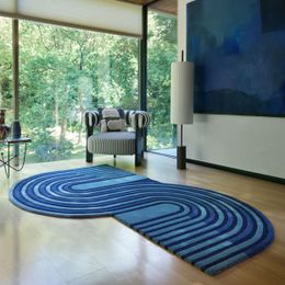Wollteppich FLAIR RUGS, B:150cm H:12mm L:240cm, blau, Wolle, Wohnzimmer, Teppiche, "Conway Retro", Hoch-Tief-Struktur