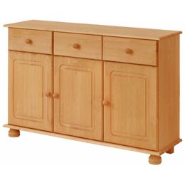 Sideboard Home Affaire, B:120cm H:77cm T:34cm, beige, Massivholz, Wohnzimmer, Sideboards, "Mette", Kommode mit gefr&auml;sten, kugelf&ouml;rmigen F&uuml;&szlig;en, Breite
