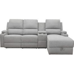 Ecksofa Home Affaire, B:240cm H:105cm T:155cm, grau, Wohnzimmer, Sofas, "NAPORI Multimediasofa, 3er Kinosessel XXL, L-Form, 3 Bezugsstoffe", Kinosofa