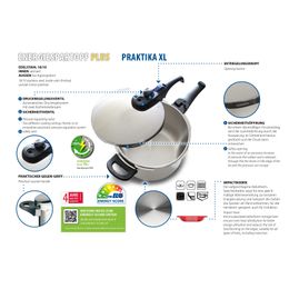 ELO Schnellkochtopf "Praktika Plus 6l mit D&uuml;nsteinsatz", &Oslash; 22cm, silber, T&ouml;pfe, zylindrische Form mit Spezialabgie&szlig;rand