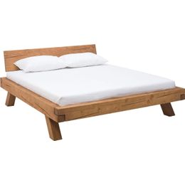 Massivholzbett Salesfever, B:158cm H:90cm L:218cm, beige, 100% Fichtenholz massiv, Betten, "Eik Naturbelassenes Bett", Landhaus-Charme trifft auf