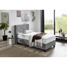 Boxspringbett, B:115cm L:210cm, grau, Westfalia Schlafkomfort, Bezug: 100% Polyester, Komplettbetten, wahlweise mit Topper