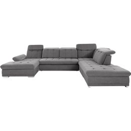 Wohnlandschaft COTTA, B:386cm H:86cm T:265cm, grau, 100% Polyester, Sofas, "Holiday U-Form mit Sitztiefen-, Armteil- und Kopfteilverstellung",