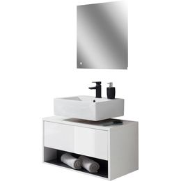 Badm&ouml;bel-Set Places of Style, B:80cm, wei&szlig;, Kastenm&ouml;bel-Sets, "Studio Line, Bad im modernen Design, 2-teiliges Badezimmer", Unterschrank und Spiegel,