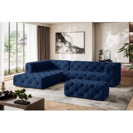 Ecksofa Home Affaire, B:325cm H:71cm T:228cm, blau, 100% Polyester, Wohnzimmer, Sofas, "FOLLINA", L-Form, mit klassischer Chesterfield-Knopfheftung
