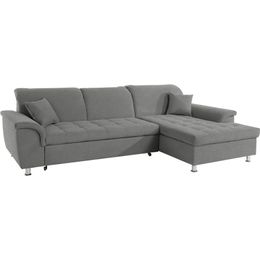 Ecksofa DOMO collection, B:279cm H:81cm T:162cm, grau, Wohnzimmer, Sofas, "Franzi, zeitlos und elegant, moderne Sitzheftung, L-Form", wahlweise mit