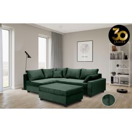 Ecksofa Collection AB, B:224cm H:42cm T:161cm, grün, 100%Polyester, Wohnzimmer, Sofas, "Parma L-Form", mit Schlaffunktion und Bettkasten, inklusive